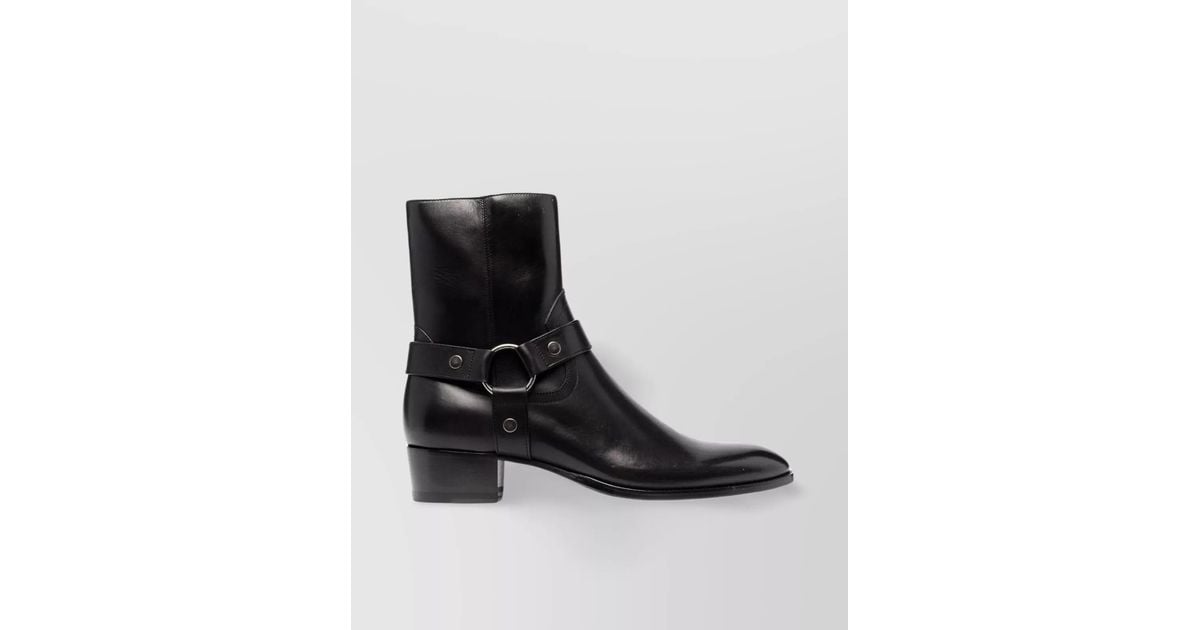 Saint Laurent Harness Strap Block Heel Boots in Black for Men | Lyst