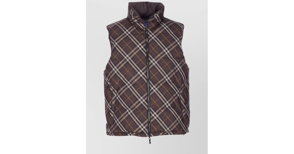 Burberry Reversible Puffer Vest High Neck in Brown for Men | Lyst UK
