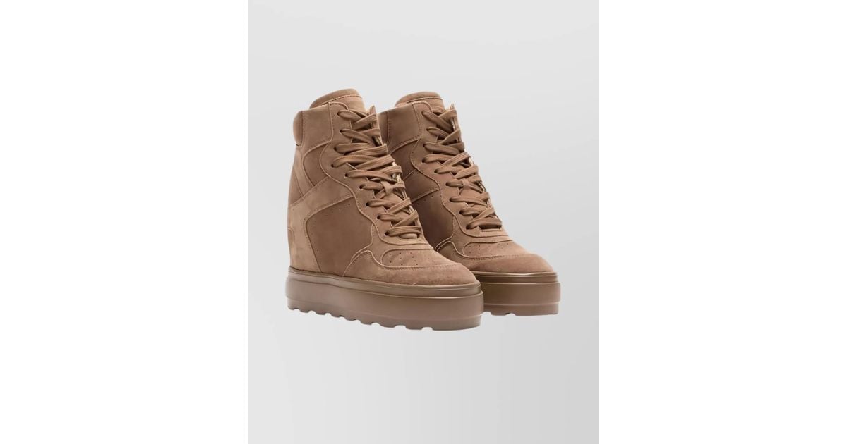 Casadei High Top Suede Lace Up Sneakers in Brown | Lyst UK