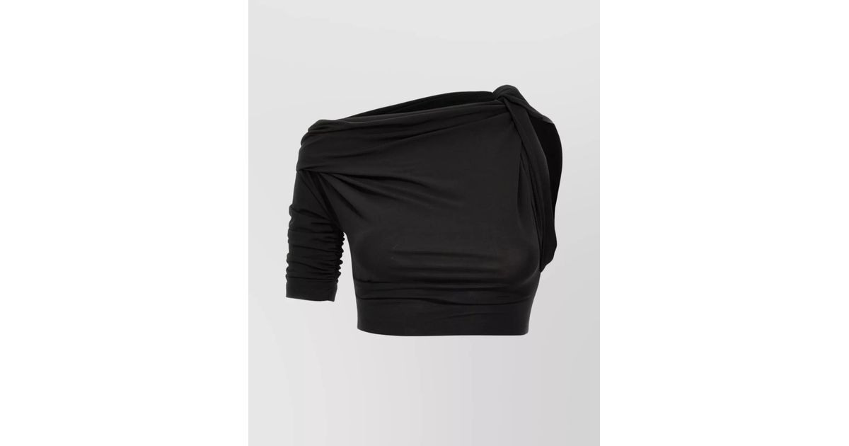 Jacquemus Draped One-Shoulder Ruched Crop Top in Black | Lyst UK
