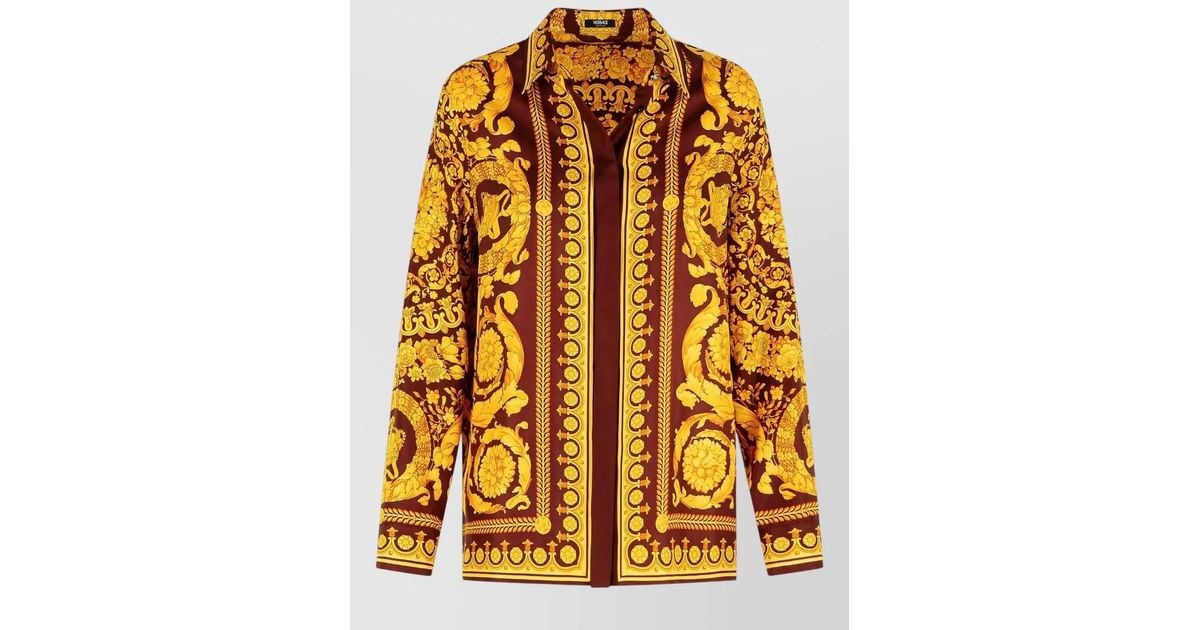 Versace Barocco Silk Shirt Pattern in Yellow | Lyst UK