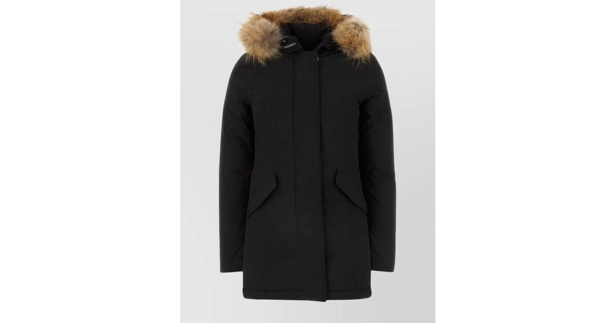 Woolrich Arctic Down Jacket With Fur Trim Hood in Black | Lyst UK