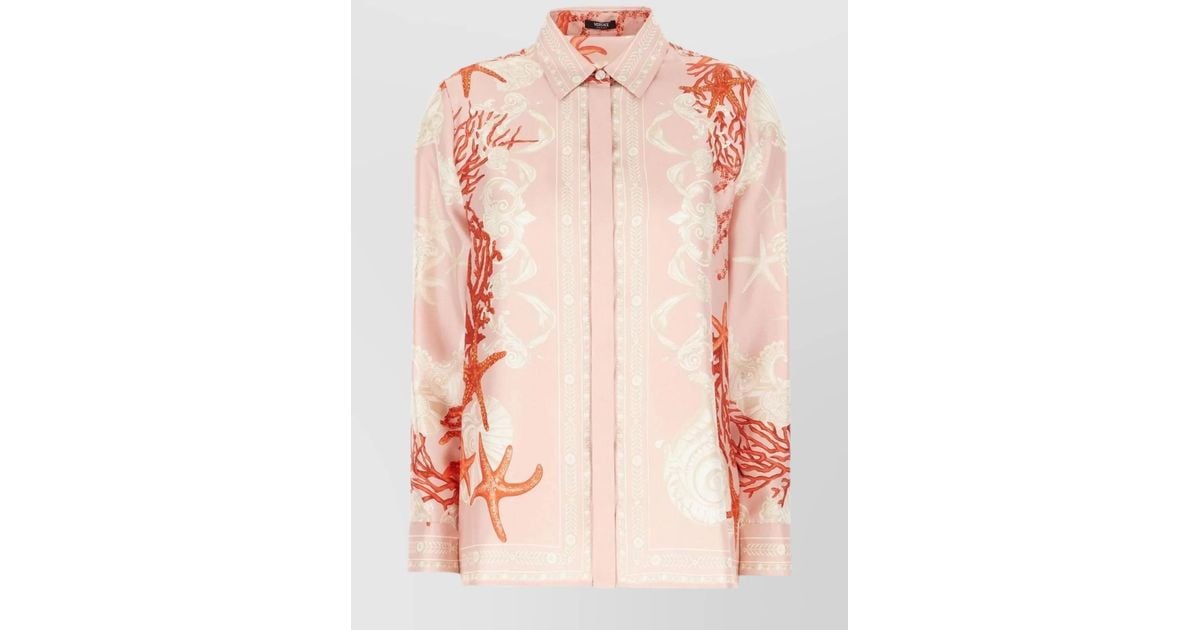 Versace Sea Print Silk Blouse in Pink | Lyst
