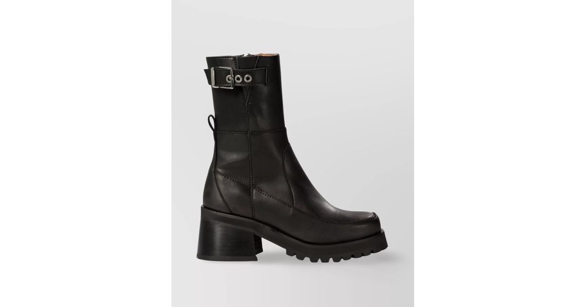 Ganni Buckle Chunky Heel Ankle Boots Pull Tab in Black | Lyst
