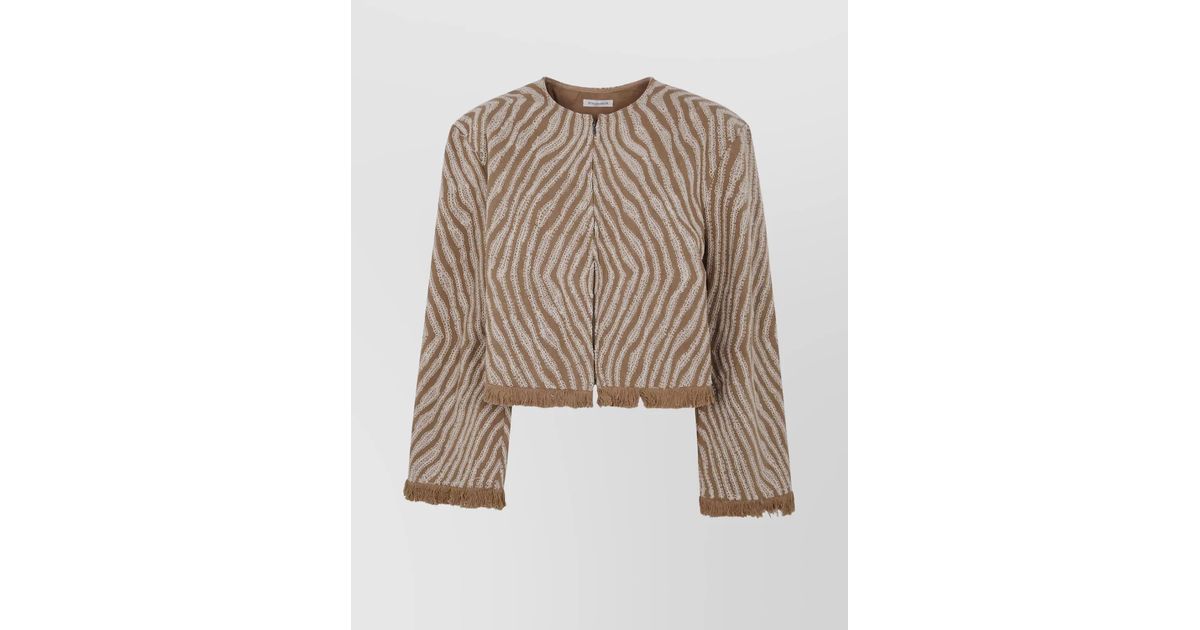 By Malene Birger Cropped Fringe Blazer Textured Fabric in Natural | Lyst UK