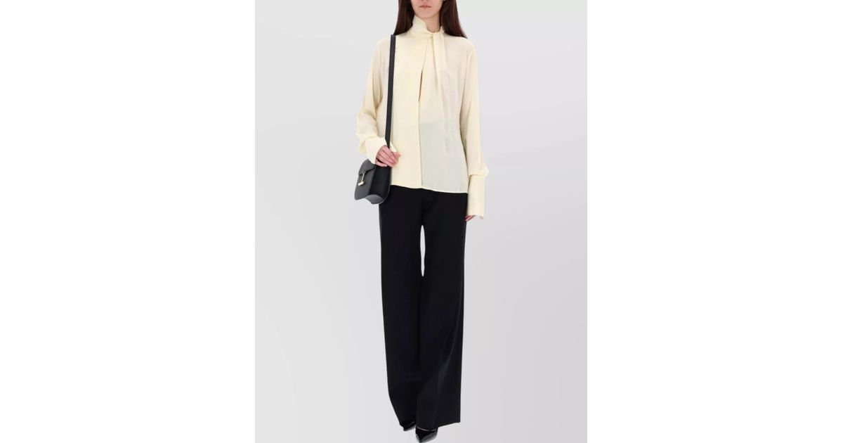 Tom Ford High Neck Pleated Blouse With Keyhole Back in White | Lyst UK
