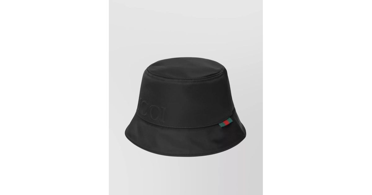 Gucci Nylon Logo Cloche With Stripe And Ribbon in Black for Men | Lyst