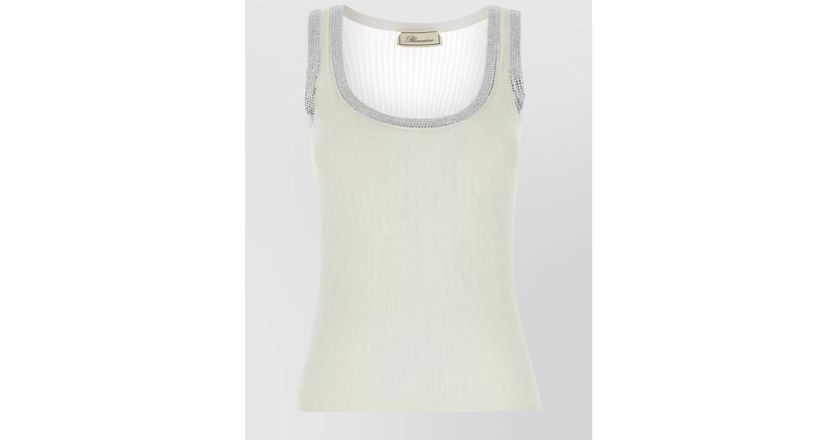 Blumarine Tank Top With Metallic Trim And Ribbed Texture in White | Lyst