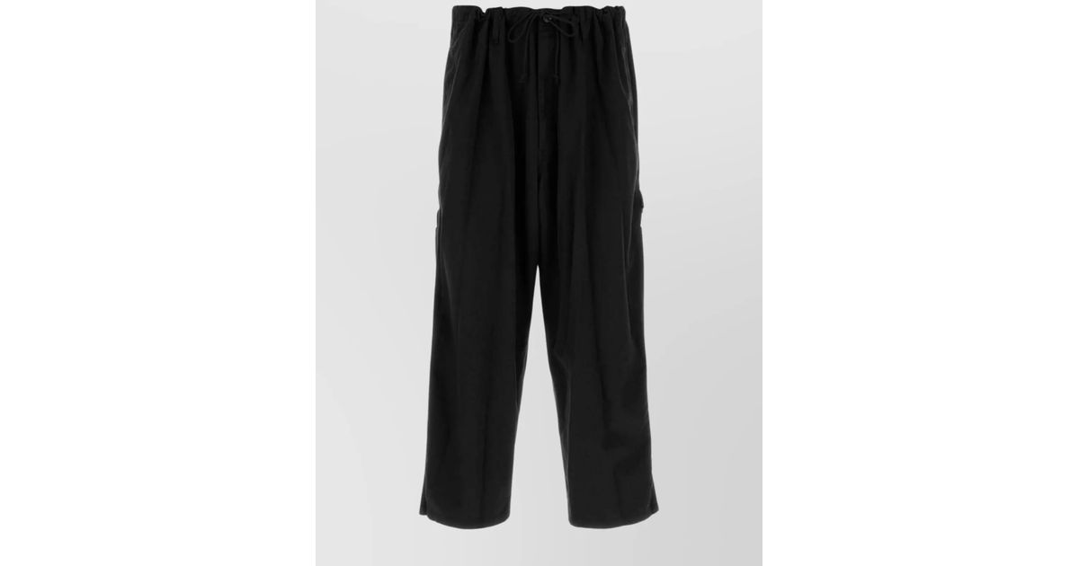 Yohji Yamamoto Loose Fit Cotton Trousers Side And Back Pockets in Black ...