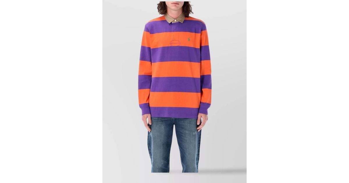 Polo Ralph Lauren Rugby Polo Shirt Button Collar in Orange for Men | Lyst