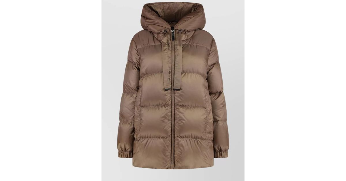 Max Mara Long Hooded Down Jacket With Quilted Design in Brown | Lyst UK