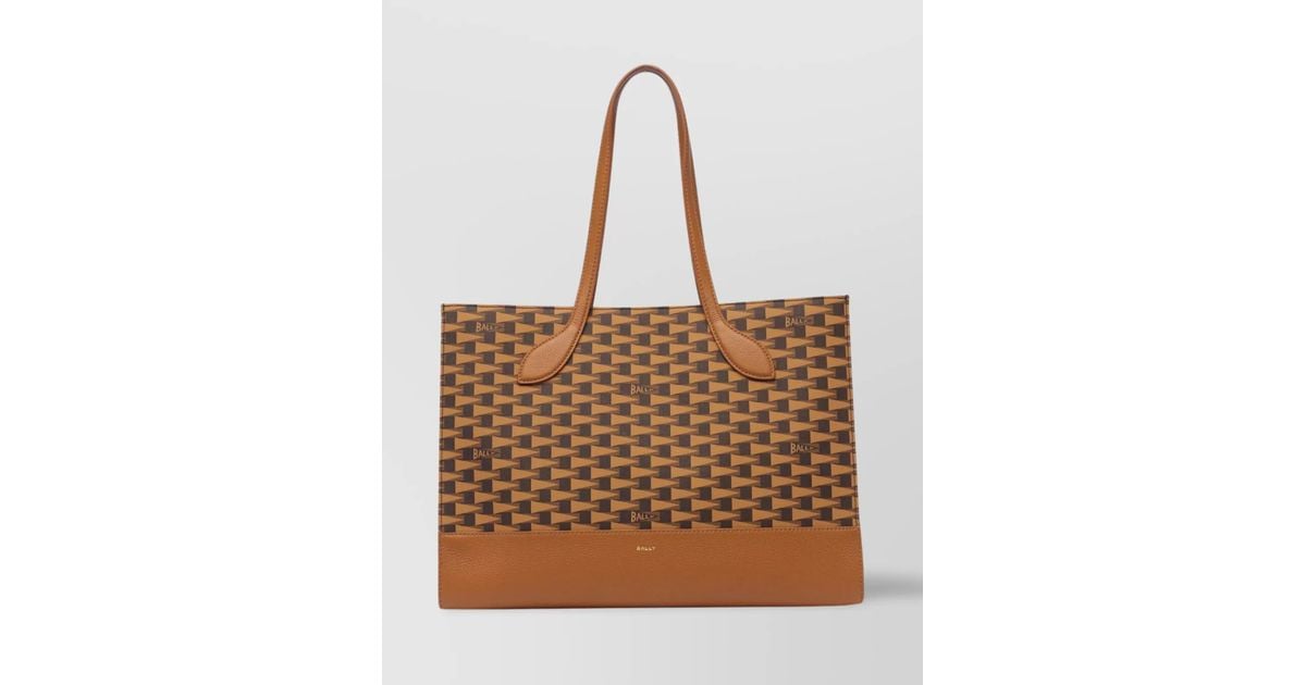 Bally Tote Bag With Geometric Pattern And 2 Handles in Brown | Lyst