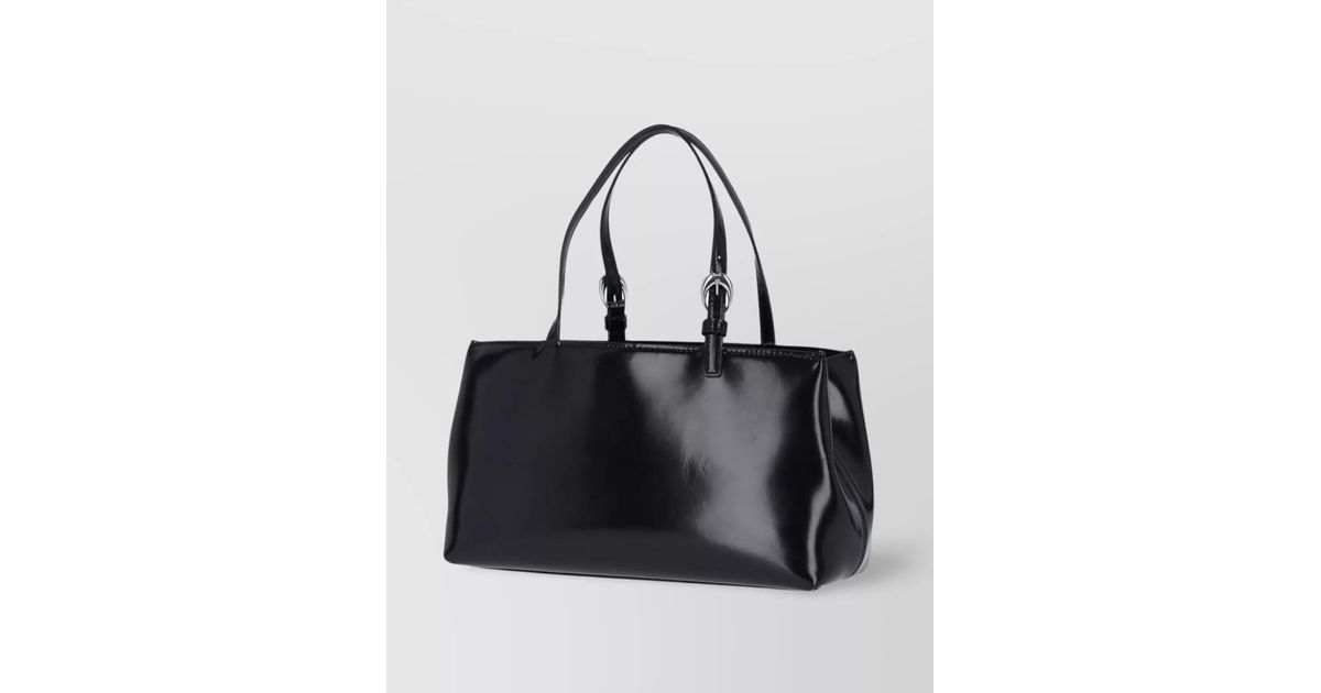 STAUD Glossy Metal Rectangular Double Handles Bag in Black | Lyst