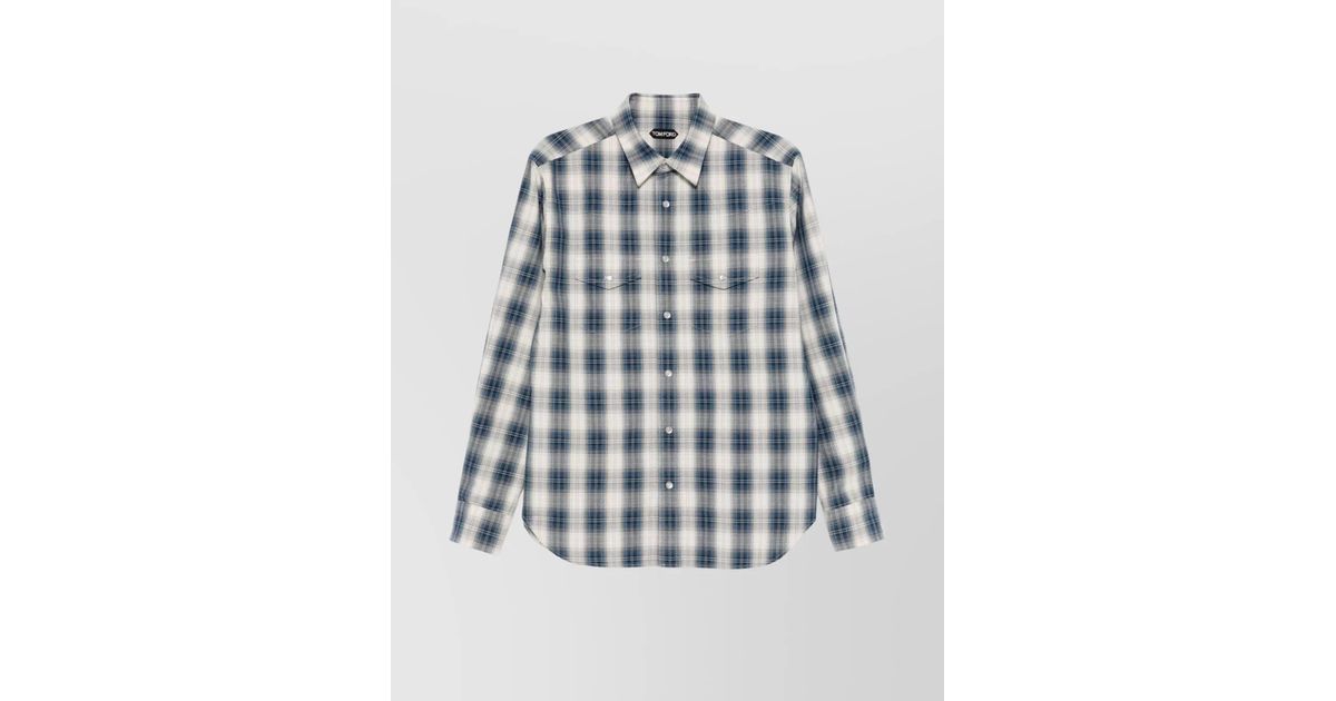 Tom Ford Checked Cotton Shirt Chest Pockets in Blue for Men | Lyst