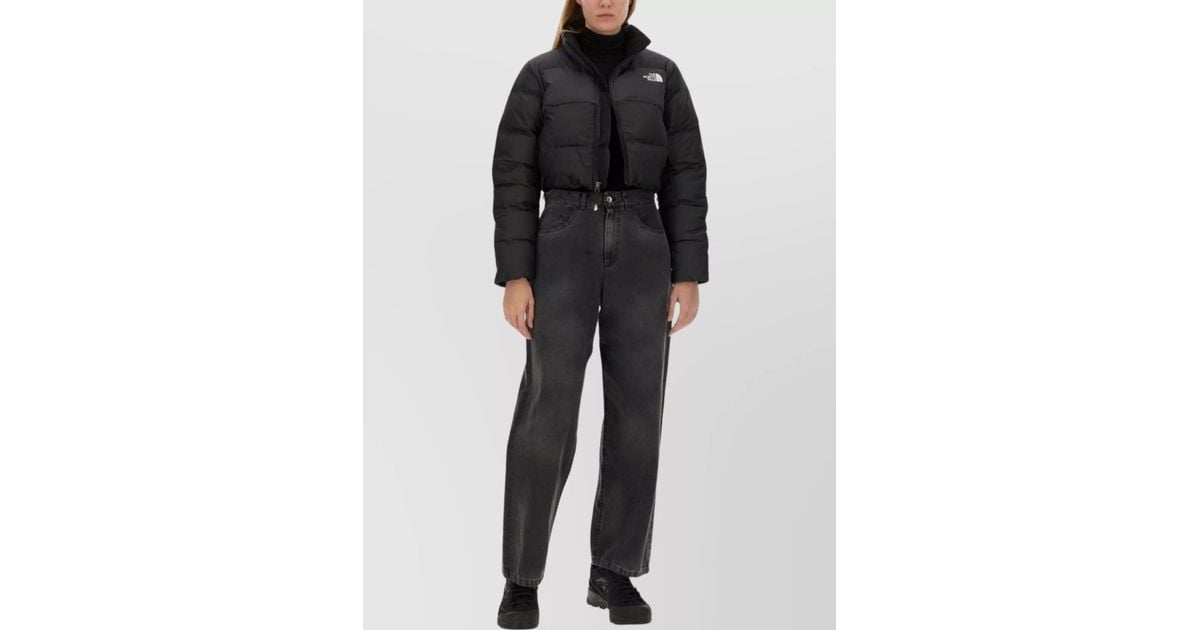 The North Face Cropped High Collar Quilted Jacket in Black | Lyst UK