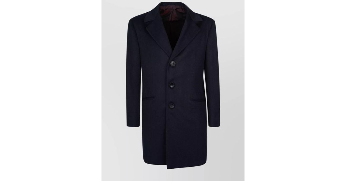 Kiton Notch Lapel Coat With Back Vent And Pockets in Blue for Men | Lyst