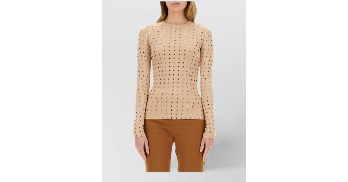 Sportmax Crystal Embellished Long Sleeve Top in Natural | Lyst UK