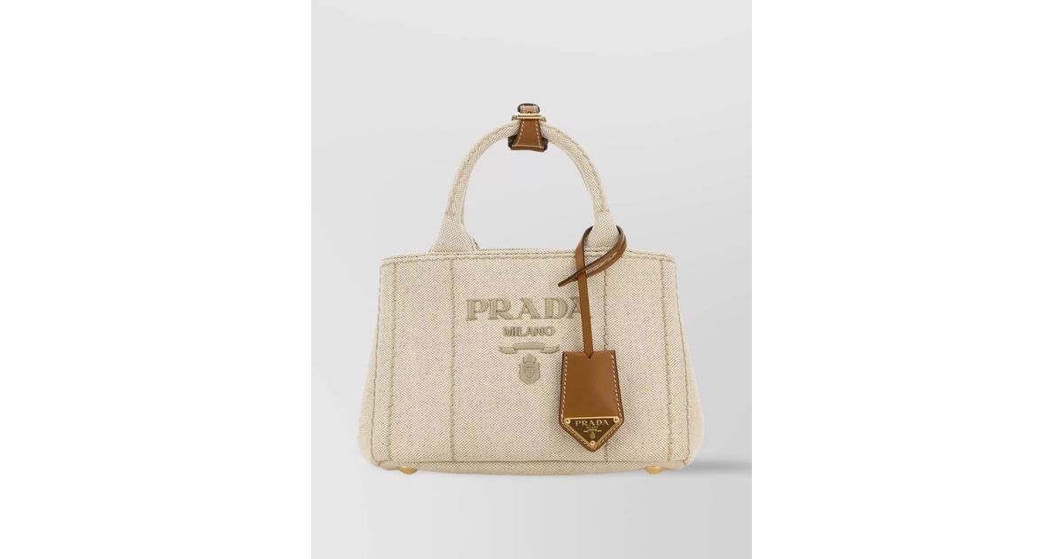 Prada Canvas Shopping Bag Contrast Trim in Natural | Lyst