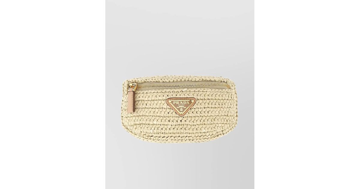 Prada Raffia Wrist Pouch With Adjustable Fabric Strap in Natural | Lyst