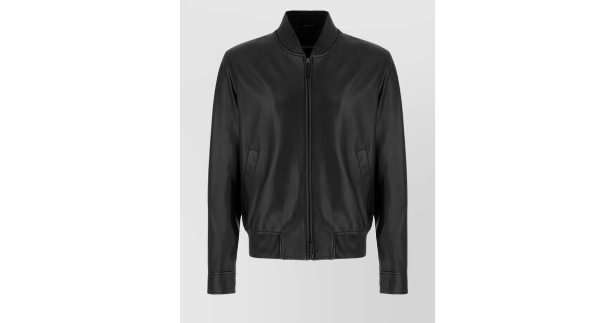 Emporio Armani Bomber Jacket Leather Ribbed Cuffs in Black for Men ...