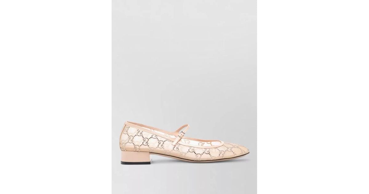 Gucci Crystal Mesh Ballerina Shoes Low Block Heel in Pink | Lyst UK