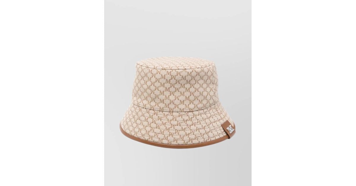 Max Mara Logo Jacquard Bucket Hat With Houndstooth Trim in Natural | Lyst