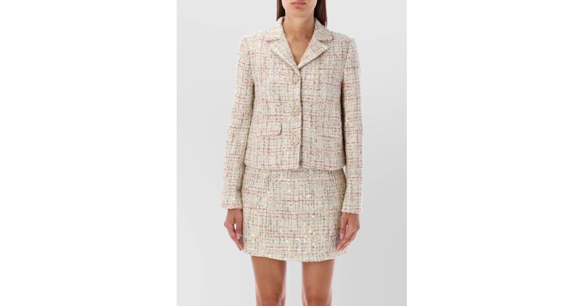 Self-Portrait Sequin Bouclé Tweed Jacket With Fringed Edges in Natural ...