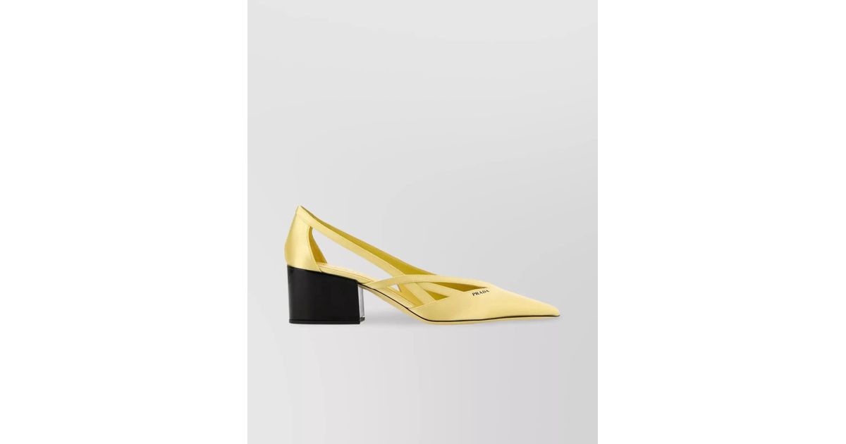 Prada Satin Pumps With Block Heel And Side Cut-Outs in Yellow | Lyst