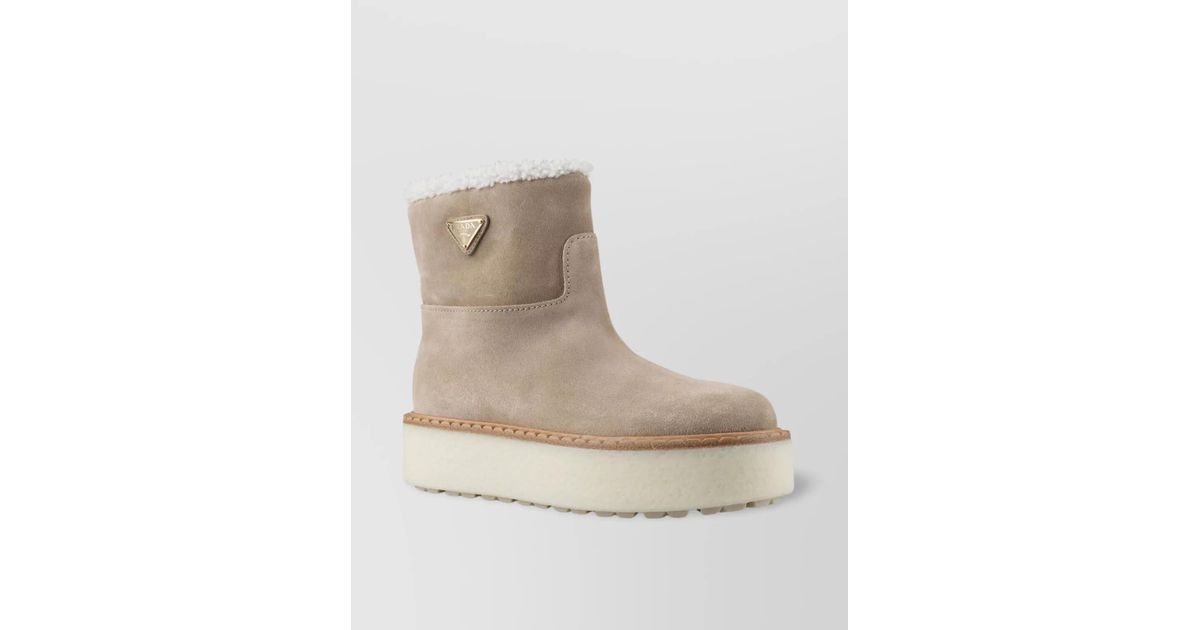 Prada Shearling Lined Platform Sole Boots in Natural | Lyst