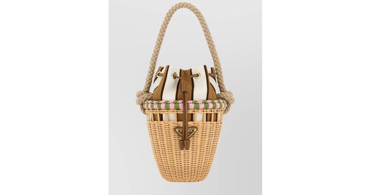 Prada Mini Bucket Bag Featuring Braided Handle in Metallic | Lyst