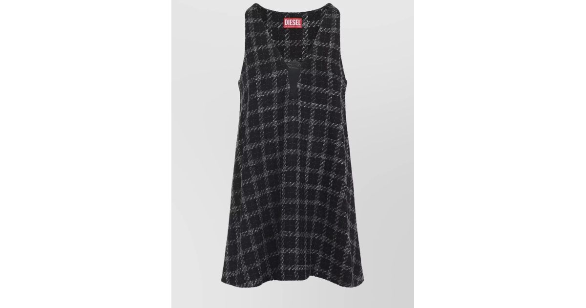 DIESEL Mini Dress Checked Pattern Sleeveless V-Neckline in Black | Lyst UK