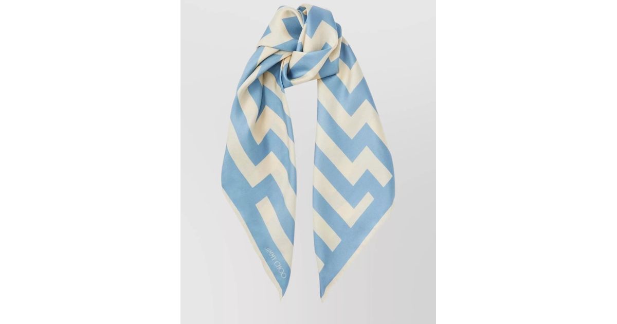 Jimmy Choo Silk Foulard With Geometric Print And Zigzag Pattern in Blue ...