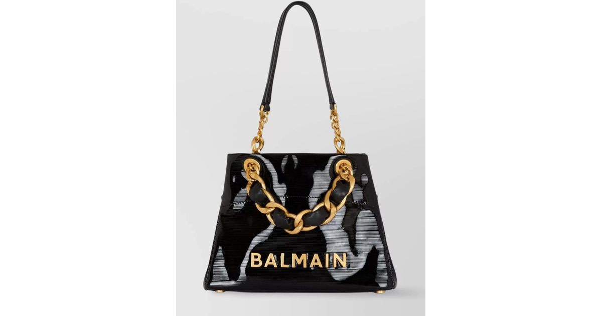 Balmain Chain Link Leather Tote Bag in Black | Lyst