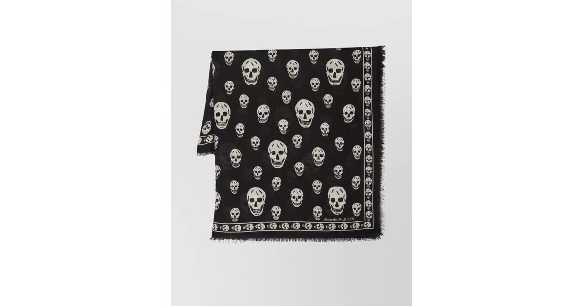 McQueen Wool Scarf With Biker Skull Pattern in Black | Lyst