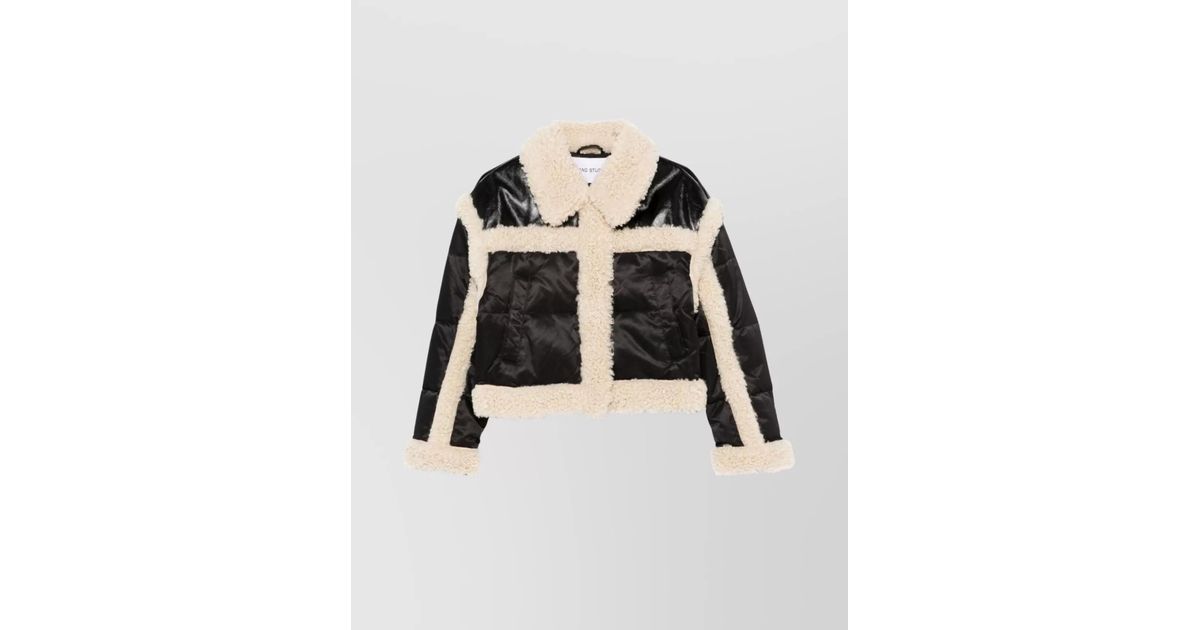 Stand Studio Padded Quilted Down Jacket With Faux-Shearling Trim in ...