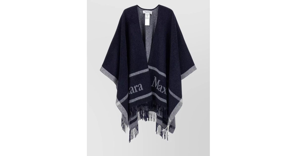 Max Mara Fringed Open Front Cape With Two-Tone Design in Blue | Lyst