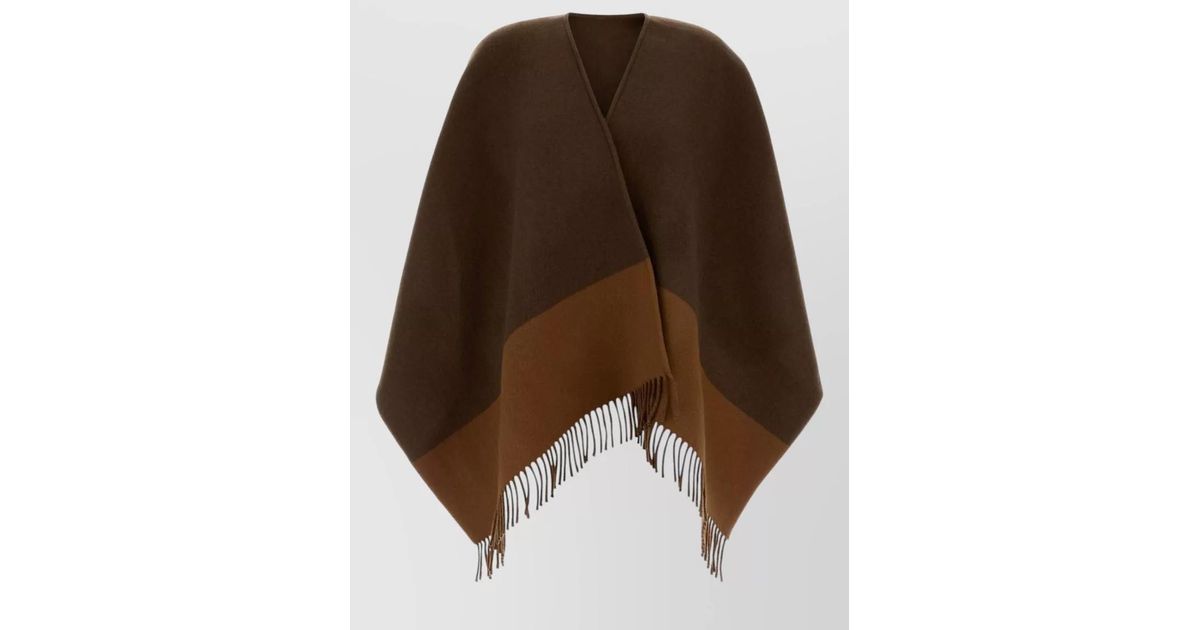 Gucci Wool Blend Cape Fringe Detailing Oversized in Brown | Lyst UK