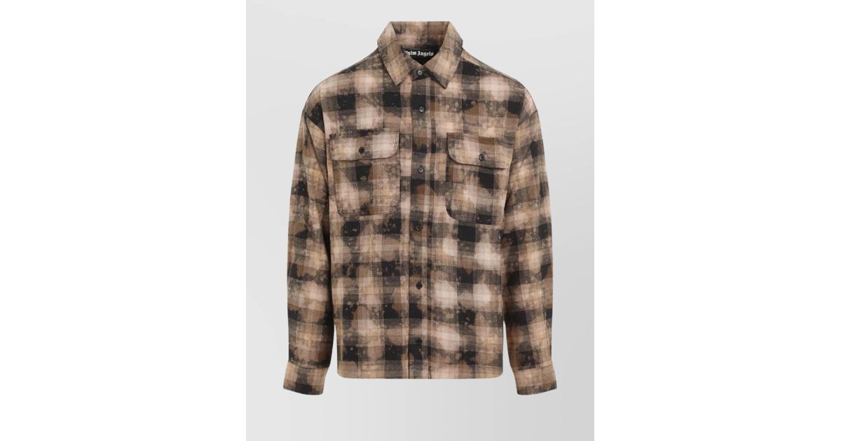 Palm Angels Curved Hem Logo Check Shirt in Brown for Men | Lyst UK