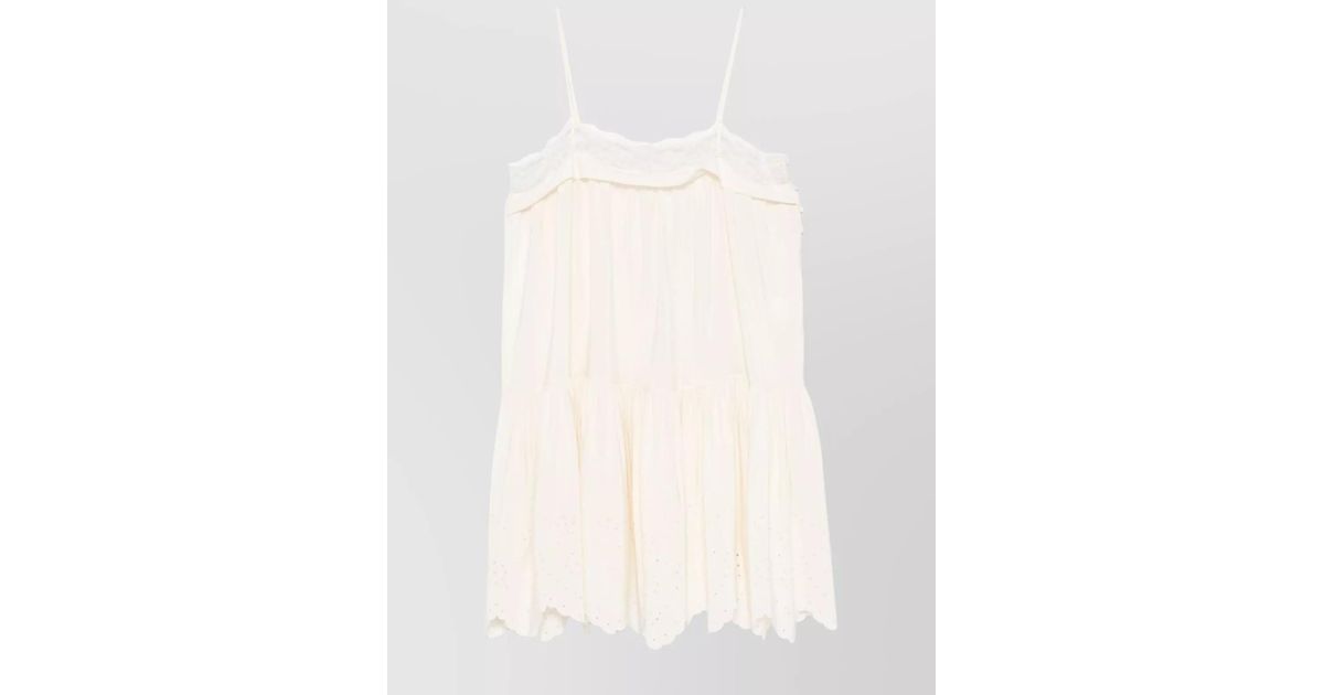 Chloé Mini Dress With Tiered Skirt And Lace Trim in Natural | Lyst