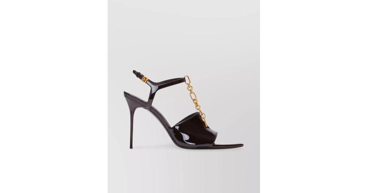 Balmain Leather Chain-Link High-Heel Sandals in Black | Lyst