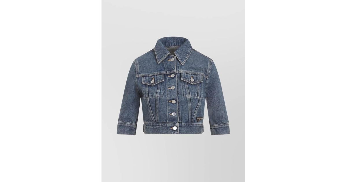 Prada Denim Cropped Mini Jacket in Blue | Lyst