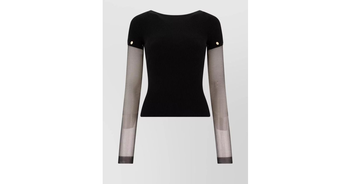 Sportmax Ribbed Texture Sheer Sleeves Button Detail in Black | Lyst UK