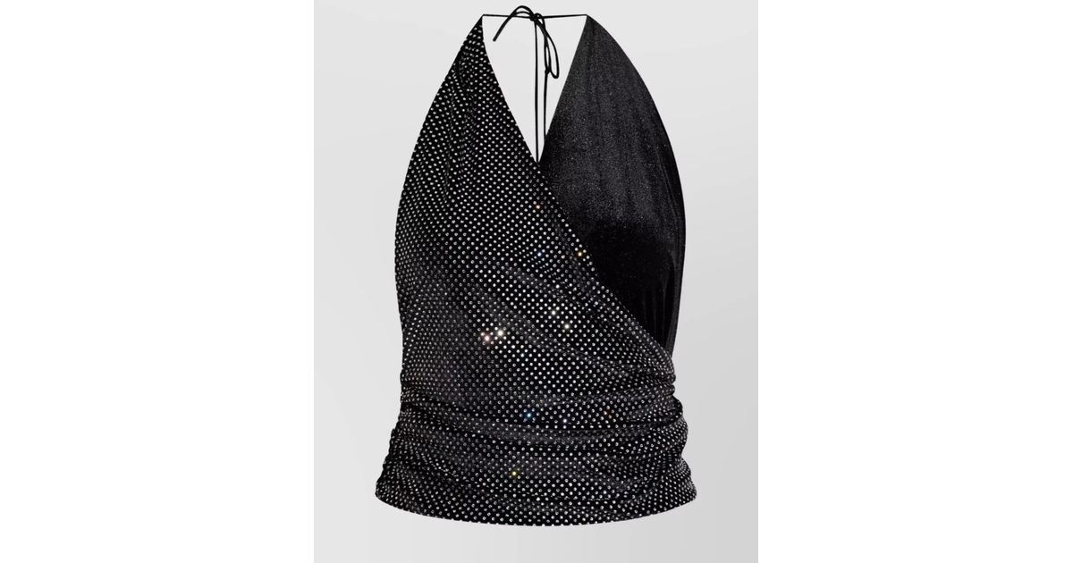Balmain Draped Halterneck Top Sparkling Embellishments in Black | Lyst UK