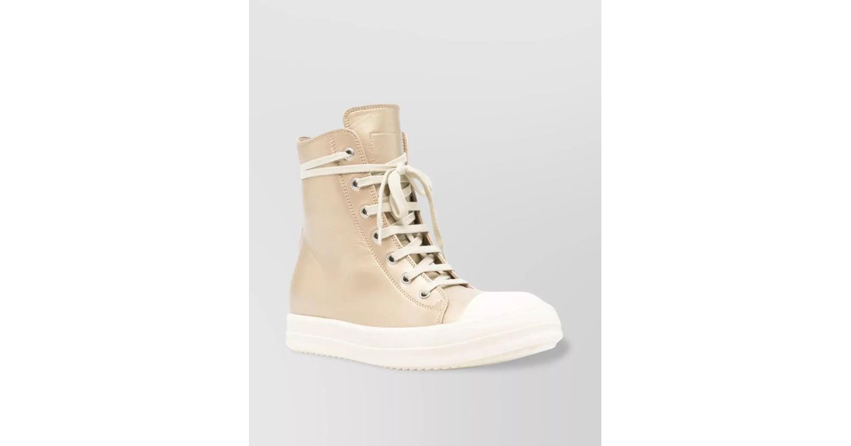 Rick Owens Leather High-Top Sneakers Eyelet Detailing in Natural | Lyst