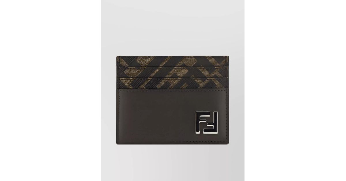 Fendi Calfskin Double Layer Patterned Card Holder in Black for Men | Lyst