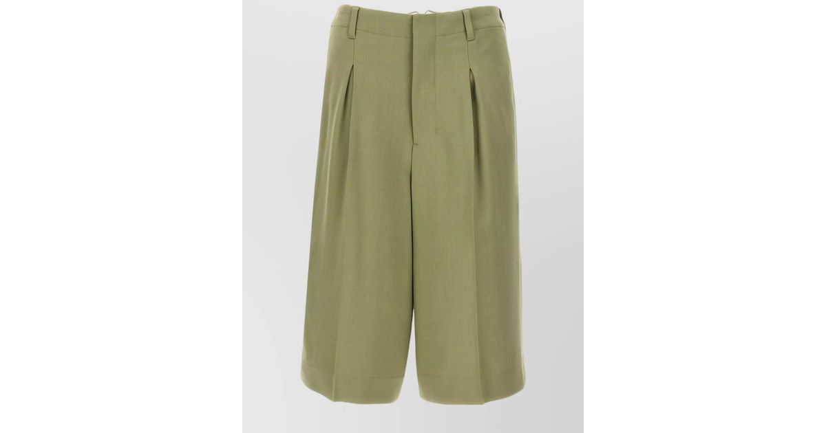 Ami Paris Pin Tuck Pleated Bermuda Shorts in Green | Lyst UK