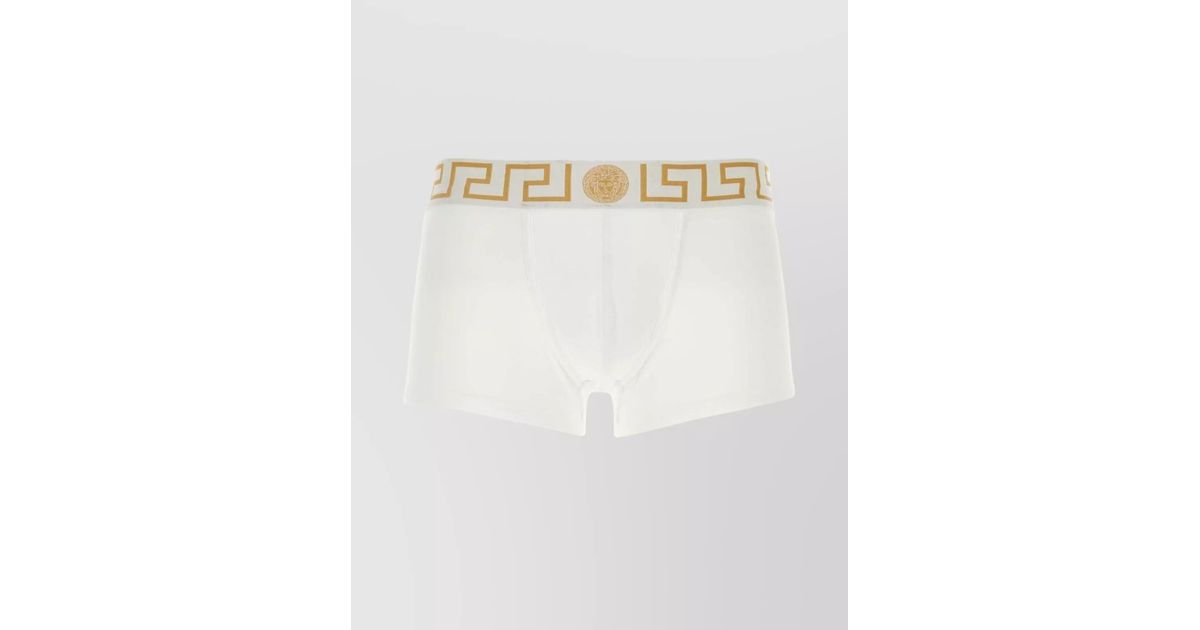 Versace Stretch Cotton Boxer With Greek Key Pattern in Natural for Men ...