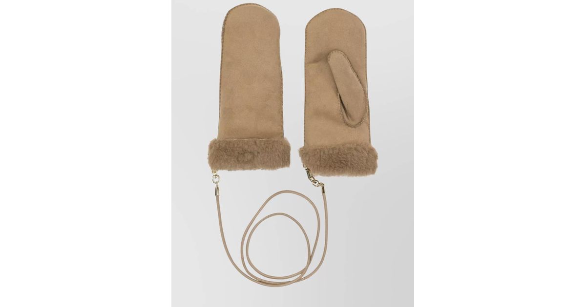 Max Mara Mittens With Faux Fur Trim Design in White | Lyst