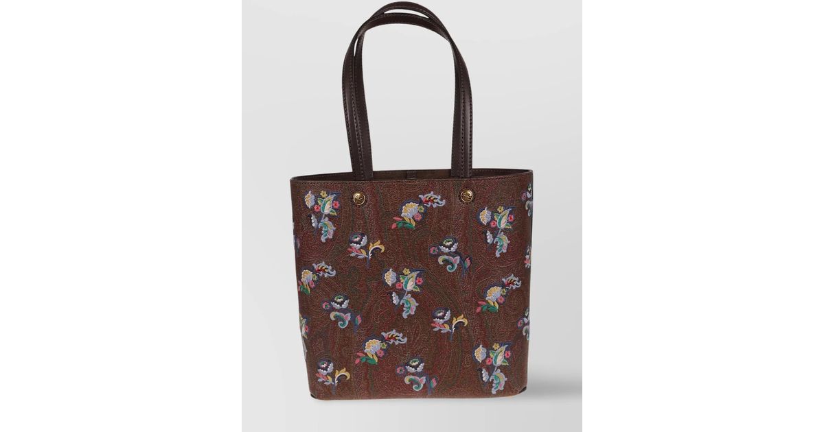 Etro Tote Bag With Floral Pattern And Dual Handles in Brown | Lyst