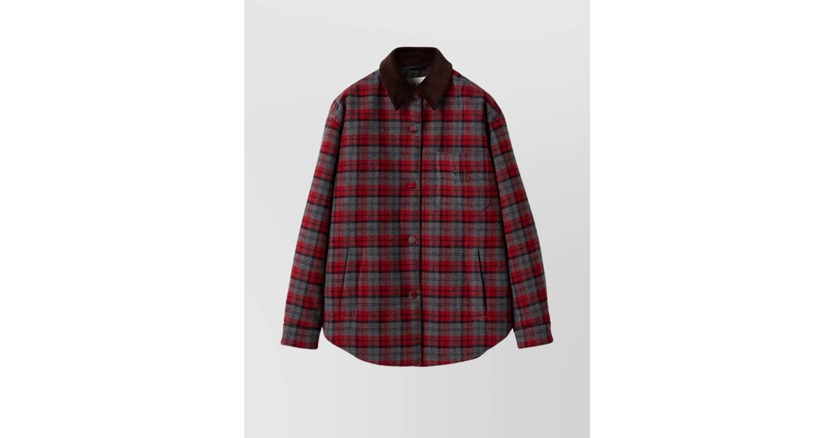 Miu Miu Down Checked Oversized Jacket in Red | Lyst UK